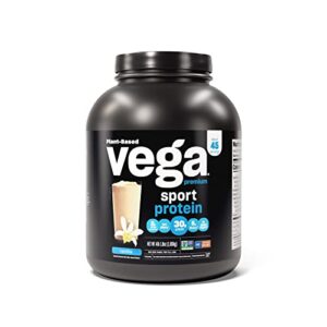 vega sport premium vegan protein powder vanilla (45 servings) 30g vegan protein, 5g bcaas, low carb, keto, dairy free, gluten free, non gmo, pea protein for women & men, 4.1 lbs (packaging may vary)