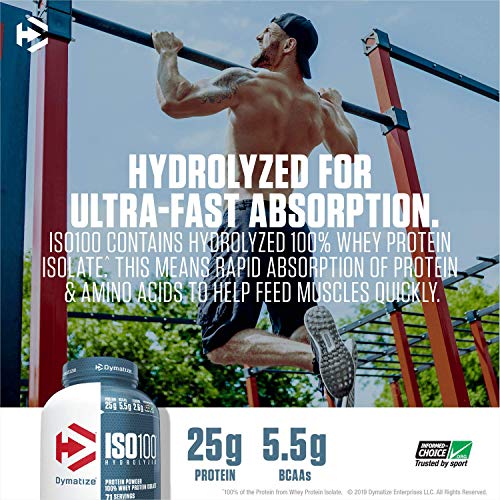 Dymatize ISO100 Hydrolyzed Protein Powder, 100% Whey Isolate , 25g of Protein, 5.5g BCAAs, Gluten Free, Fast Absorbing, Easy Digesting, Gourmet Vanilla, 20 Servings