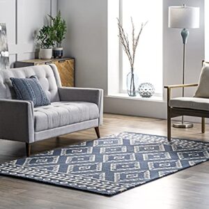 nuloom meadow hand tufted wool tribal geometric area rug, 4′ x 6′, blue