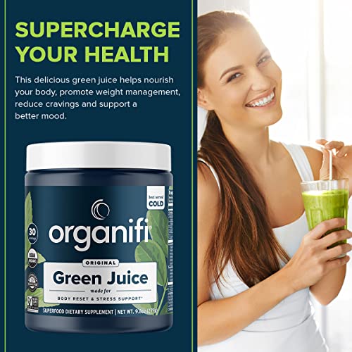 Organifi Green Juice - Organic Superfood Powder - 30-Day Supply - Organic Vegan Greens - Helps Decrease Cortisol - Provides Better Response to Stress - Supports Weight Control - Total Body Wellness