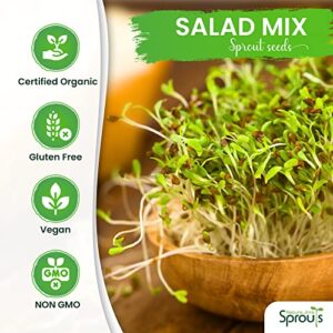 Nature Jims Sprouts Salad Sprout Mix - Organic Salad Mix for Growing - Non-GMO Microgreen Seeds - Healthy Broccoli, Alfalfa, Radish, Clover Sprouting Seeds Variety Mix - Microgreens Growing 1lb