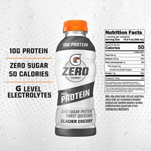 Gatorade Zero With Protein, 10g Whey Protein Isolate, Zero Sugar, Electrolytes, Glacier Cherry, 16.9 Fl Oz, 12 Pack