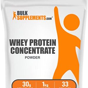 BULKSUPPLEMENTS.COM Whey Protein Concentrate Powder - Whey Protein Powder - Protein Powder Unflavored - Flavorless Protein Powder - 30g per Serving, 33 Servings (1 Kilogram - 2.2 lbs)