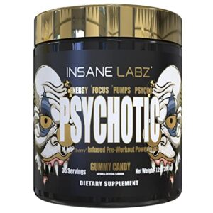 insane labz psychotic gold, high stimulant pre workout powder, extreme lasting energy, focus, pumps and endurance with beta alanine, dmae bitartrate, citrulline, no booster, 35 srvgs