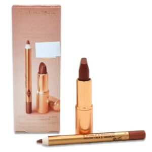 charlotte tilbury mini pillow talk duo lip kit pillow talk medium – travel size lip makeup set, mini lip cheat lip liner and mini matte revolution lipstick, long lasting