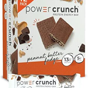 Power Crunch Whey Protein Wafer Bars, High Protein Snacks with Delicious Taste, Peanut Butter Fudge, 1.4 Ounce (12 Count)