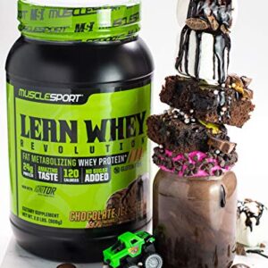 Musclesport Lean Whey Revolution™ Protein Powder - Whey Protein Isolate - Low Calorie, Low Carb, Low Fat, Incredible Flavors - 25g Protein per Scoop - 2lb Chocolate Ice Cream