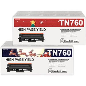 pionous tn-760 tn-730 toner cartridge high yield: 2 pack tn760 tn730 toner cartridge black compatible replacement for brother tn 760 dcp-l2550dw mfc-l2710dw l2750dw hl-2350dw l2350dw l2370dw printer