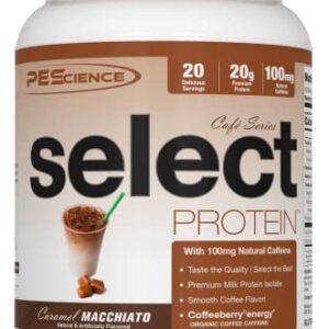 PEScience Select Cafe Protein, Caramel Macchiato, 20 Servings, Coffee Flavored Whey and Casein Blend