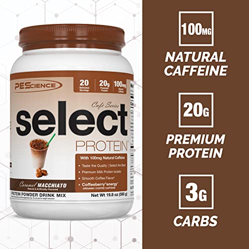 PEScience Select Cafe Protein, Caramel Macchiato, 20 Servings, Coffee Flavored Whey and Casein Blend