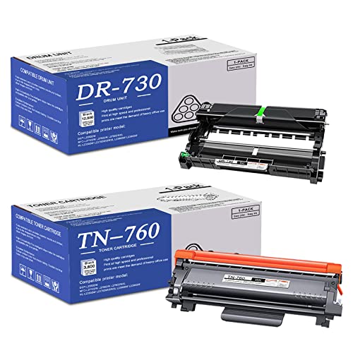 1 Pack TN760 Toner Cartridge & 1 Pack DR730 Drum Unit Compatible TN760 DR730 Replacement for Brother DCP-L2550DW MFC-L2710DW L2750DW L2750DWXL HL-L2350DW L2370DW L2390DW L2395DW Printer