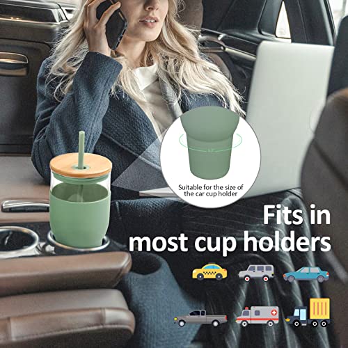 kytffu 32oz Glass Tumbler with Straw and Lid, Reusable Boba Smoothie Cup Iced Coffee Tumbler with Silicone Sleeve, Fits Cup Holder Glass Water Bottle BPA Free, Olive