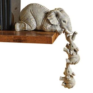 collections etc elephant sitter hand-painted figurines – set of 3, mother and two babies hanging off the edge of a shelf or table