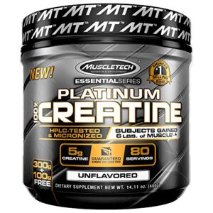 creatine monohydrate powder | muscletech platinum | pure micronized | muscle recovery + builder for men & women | workout supplements | unflavored (80 servings)