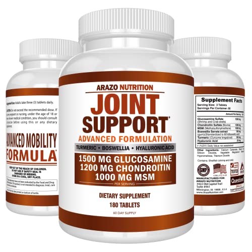 Glucosamine Chondroitin Turmeric Msm Boswellia - Joint Support Supplement for Relief 180 Tablets - Arazo Nutrition