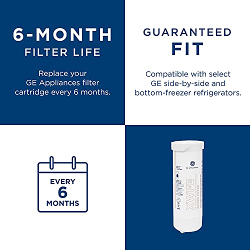 GE XWFE Refrigerator Water Filter | Certified to Reduce Lead, Sulfur, and 50+ Other Impurities | Replace Every 6 Months for Best Results | Pack of 1