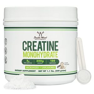 creatine monohydrate powder 1.1lbs (100 servings of 5 grams each – third party tested micronized creatine powder) unflavored, keto, vegan friendly (with scoop)(creatina monohidratada) by double wood