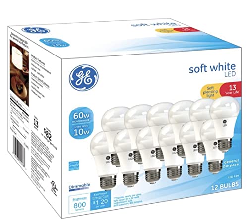 GE Soft White 60 Watt Replacement LED Light Bulbs, General Purpose, Dimmable Light Bulbs (Soft White, 12 Pack) (12)