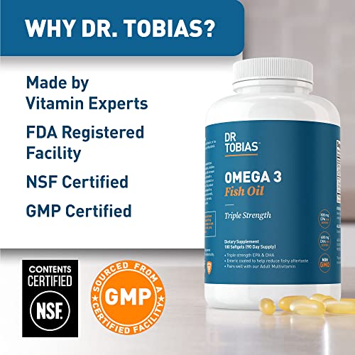 Dr. Tobias Omega 3 Fish Oil – Triple Strength Dietary Nutritional Supplement – Helps Support Brain & Heart Health, Includes EPA & DHA – 2000 mg per Serving,180 Soft Gel Capsules