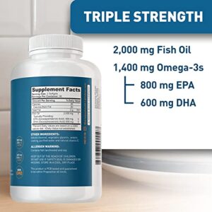 Dr. Tobias Omega 3 Fish Oil – Triple Strength Dietary Nutritional Supplement – Helps Support Brain & Heart Health, Includes EPA & DHA – 2000 mg per Serving,180 Soft Gel Capsules