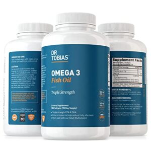 Dr. Tobias Omega 3 Fish Oil – Triple Strength Dietary Nutritional Supplement – Helps Support Brain & Heart Health, Includes EPA & DHA – 2000 mg per Serving,180 Soft Gel Capsules