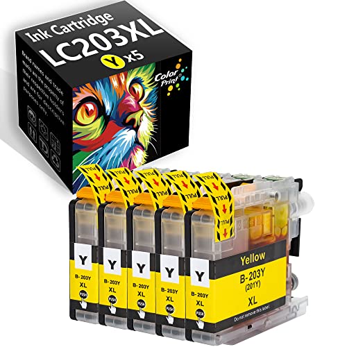 ColorPrint Compatible LC-203 Ink Cartridge Replacement for Brother LC203XL LC203 LC-203XL Used for MFC-J4320DW MFC-J4420DW MFC-J4620DW MFC-J5520DW MFC-J5620DW MFC-J5720DW Printer (5-Pack, 5X Yellow)