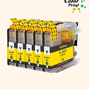 ColorPrint Compatible LC-203 Ink Cartridge Replacement for Brother LC203XL LC203 LC-203XL Used for MFC-J4320DW MFC-J4420DW MFC-J4620DW MFC-J5520DW MFC-J5620DW MFC-J5720DW Printer (5-Pack, 5X Yellow)