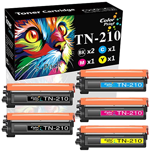 ColorPrint Compatible Toner Cartridge Replacement for Brother TN210 TN-210 TN210BK Work with DCP-9010CN HL-3070CW 3075CW 3040CN 3045CN MFC-9010CN 9125CN 9325CW Printer (2BK, 1C, 1M, 1Y, 5-Pack)