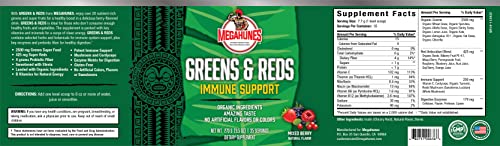 MEGAHUNES - Greens & Reds Immune Support - Dietary Supplement - with Prebiotics and Enzymes - for Immune System Support, Energy, and Digestion - Organic & Gluten-Free - Mixed Berry - 35 Servings