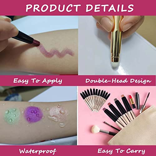 Eyeshadow stick and Sponge Makeup Brush, Smooth Cream Shimmer Shadow Pencil Long Lasting Waterproof Eye Shadow Highlighter Stick Makeup Hypoallergenic Highlighter Multi-Dimensional eyes Look