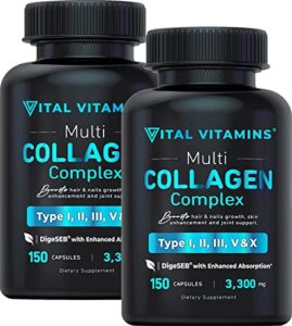 vital vitamins multi collagen complex (2 pack) – type i, ii, iii, v, x, grass fed, non-gmo