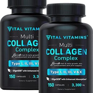 Vital Vitamins Multi Collagen Complex (2 Pack) - Type I, II, III, V, X, Grass Fed, Non-GMO