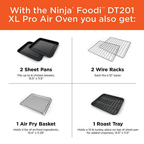 Ninja DT201 Foodi 10-in-1 XL Pro Air Fry Digital Countertop Convection Toaster Oven with Dehydrate and Reheat, 1800 Watts, Stainless Steel Finish