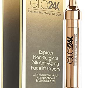 GLO24K Instant Facelift Cream with 24k Gold, Hyaluronic Acid, Peptides, and Vitamins, A,C,E. A powerful non-invasive alternative to injections.