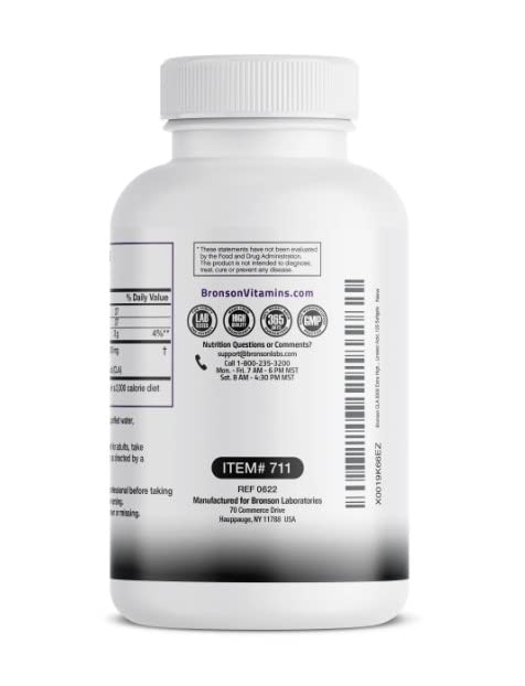 Bronson CLA 3000 Extra High Potency Supports Healthy Weight Management Lean Muscle Mass Non-Stimulating Conjugated Linoleic Acid 120 Softgels