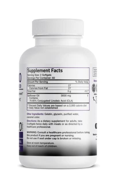 Bronson CLA 3000 Extra High Potency Supports Healthy Weight Management Lean Muscle Mass Non-Stimulating Conjugated Linoleic Acid 120 Softgels