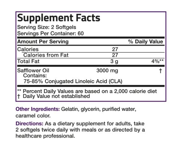 Bronson CLA 3000 Extra High Potency Supports Healthy Weight Management Lean Muscle Mass Non-Stimulating Conjugated Linoleic Acid 120 Softgels