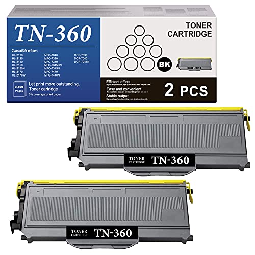 JUL 2-Pack Black TN-360 Toner Cartridge Compatible Replacement for Brother DCP-7030 7040 7045N HL-2120 2125 2150 2170 MFC-7040 7320 7345DN 7440 7440N 7840 7840W Printer, Page Yield Up To 5,600 Pages