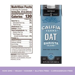 Califia Farms - Oat Barista Blend Oat Milk, 32 Oz (Pack of 6), Shelf Stable, Dairy Free, Plant Based, Vegan, Gluten Free, Non GMO, High Calcium, Milk Frother, Creamer, Oatmilk