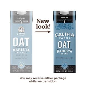 Califia Farms - Oat Barista Blend Oat Milk, 32 Oz (Pack of 6), Shelf Stable, Dairy Free, Plant Based, Vegan, Gluten Free, Non GMO, High Calcium, Milk Frother, Creamer, Oatmilk