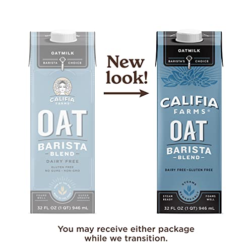 Califia Farms - Oat Barista Blend Oat Milk, 32 Oz (Pack of 6), Shelf Stable, Dairy Free, Plant Based, Vegan, Gluten Free, Non GMO, High Calcium, Milk Frother, Creamer, Oatmilk