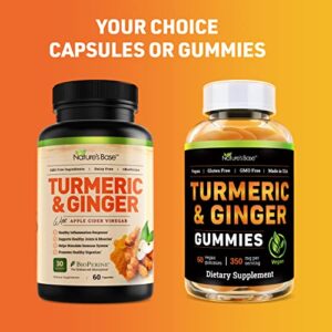 Turmeric Curcumin Supplement with Ginger & Apple Cider Vinegar, BioPerine Black Pepper, Tumeric & Ginger, 95% Curcuminoids & Joint Supplement, Antioxidant Tumeric Supplements Capsules, Nature's Base