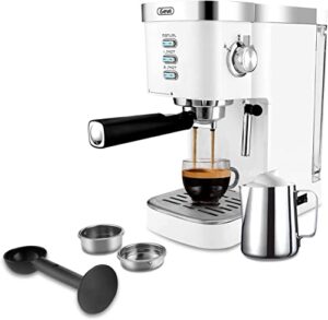 gevi espresso machines 20 bar fast heating automatic cappuccino coffee maker with foaming milk frother wand for espresso, latte macchiato, 1.2l removable water tank, 1350w, white