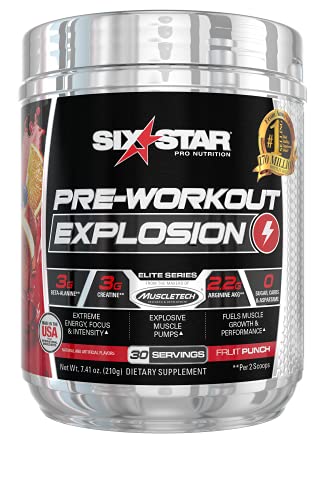 Pre Workout | Six Star PreWorkout Explosion | Pre Workout Powder for Men & Women | PreWorkout Energy Powder Drink Mix | Sports Nutrition Pre-Workout Products | Fruit Punch (30 Servings)