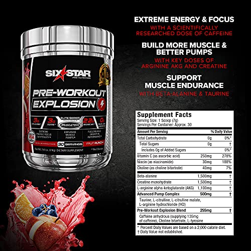 Pre Workout | Six Star PreWorkout Explosion | Pre Workout Powder for Men & Women | PreWorkout Energy Powder Drink Mix | Sports Nutrition Pre-Workout Products | Fruit Punch (30 Servings)