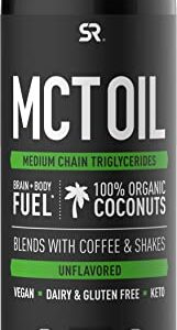 Sports Research Keto MCT Oil from Organic Coconuts - Fatty Acid Fuel for Body and Brain - Triple Ingredient C8, C10, C12 MCTs - Perfect in Coffee, Tea, & More - Non-GMO & Vegan - Unflavored (16 Oz)