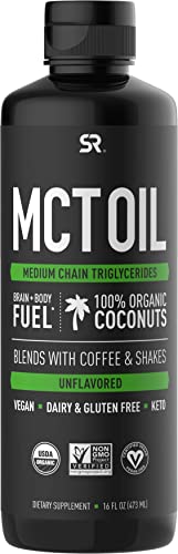 Sports Research Keto MCT Oil from Organic Coconuts - Fatty Acid Fuel for Body and Brain - Triple Ingredient C8, C10, C12 MCTs - Perfect in Coffee, Tea, & More - Non-GMO & Vegan - Unflavored (16 Oz)