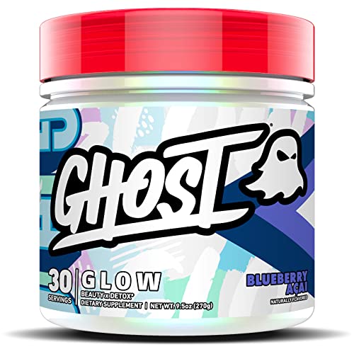 GHOST Glow: Beauty and Detox Support Formula - 30 Servings, Blueberry Acai - Skin Boosting Biotin & L-Theanine for Antioxidants for Hydration, Radiance, Complexion & Nourishment - Vegan, Gluten-Free