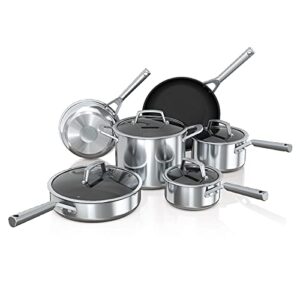 ninja c69500 foodi neverstick stainless 10-piece cookware set with glass lids, polished stainless-steel exterior, nonstick, durable & oven safe to 500°f, silver