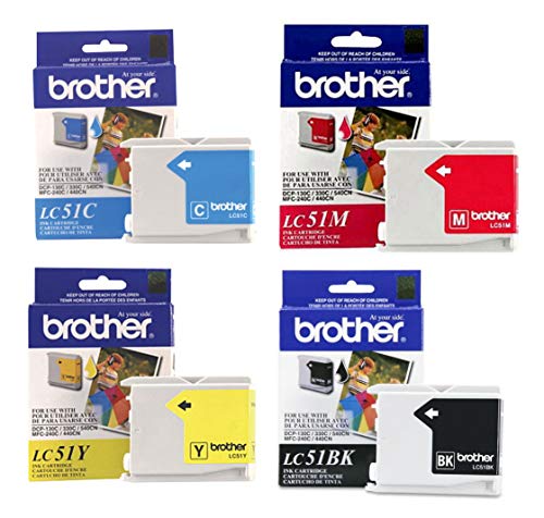 Brother Genuine 4-Color LC51 Cyan Magenta Yellow and Black Ink Cartridge Set, LC51BK, LC51C, LC51M, LC51Y